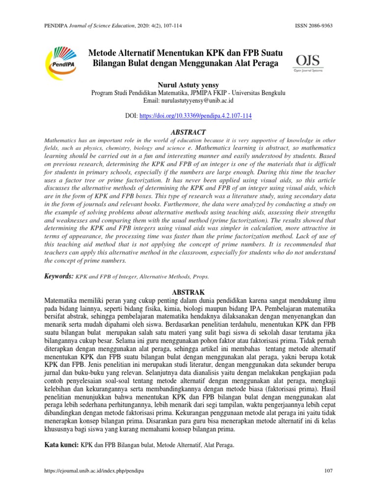 Metode Alternatif Menentukan KPK Dan FPB Suatu Bil | PDF | Teachers ...