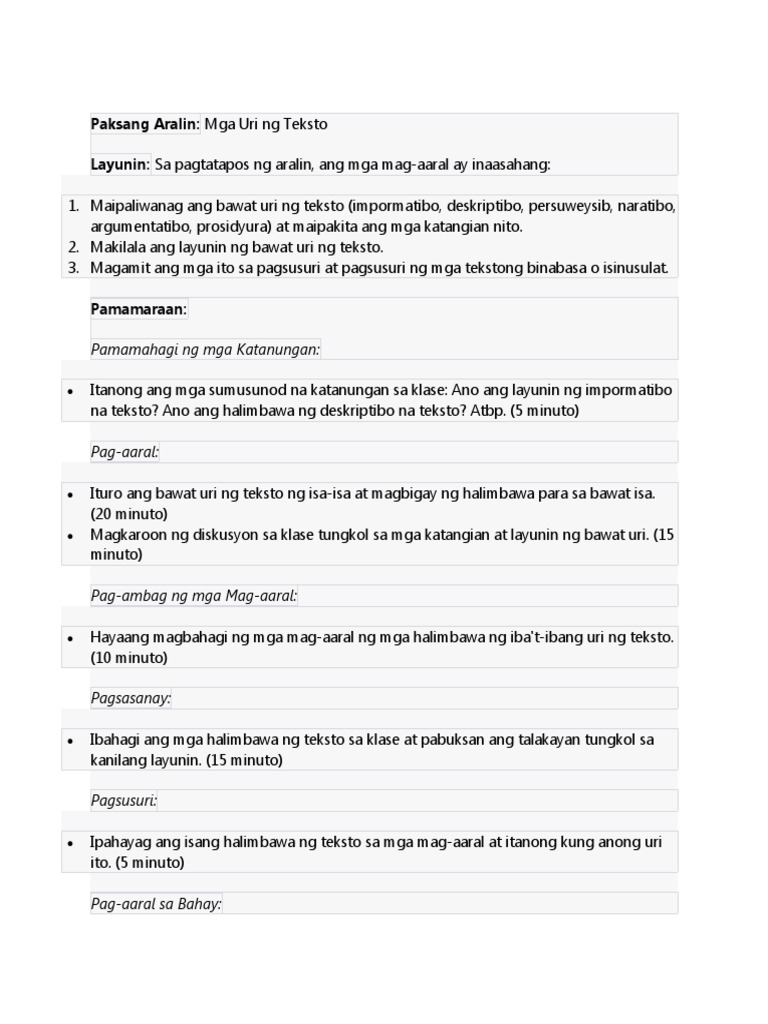 banghay aralin sa PAGBASA AT PAGSUSURI | PDF