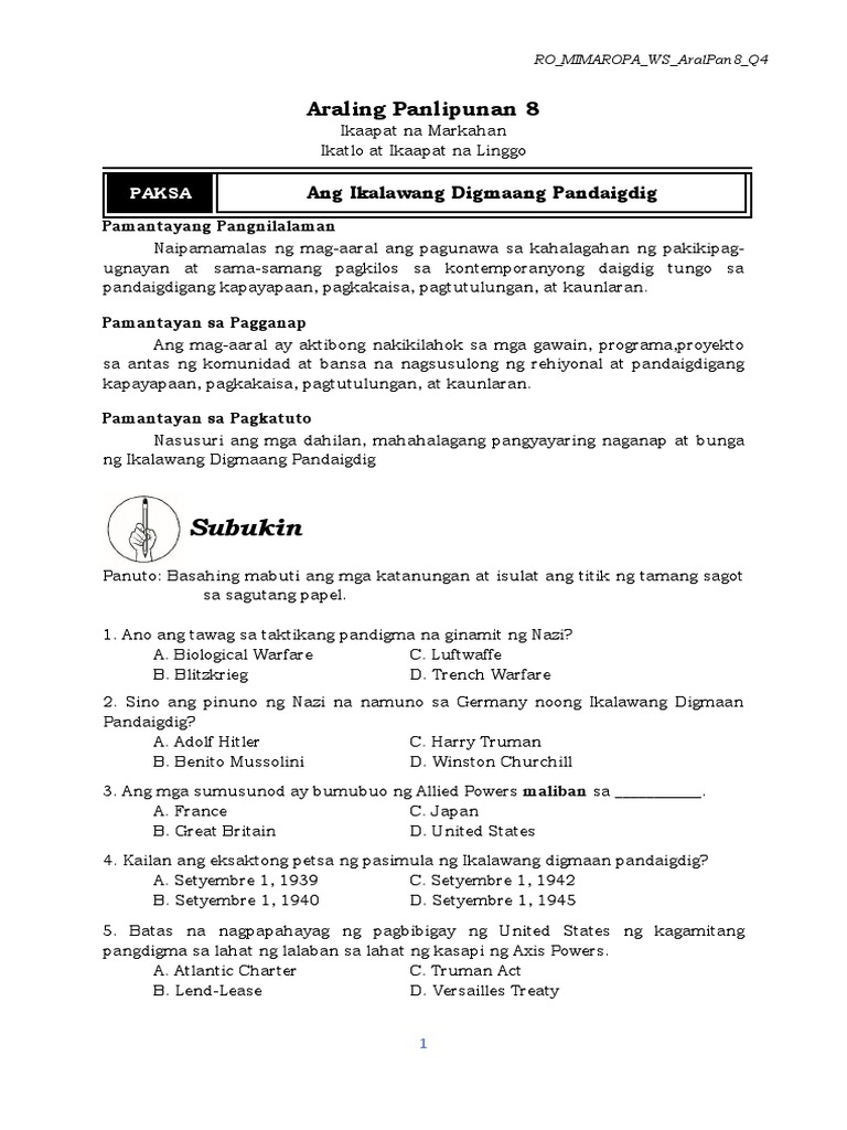 AP8WS Q4 Week-3-4 | PDF