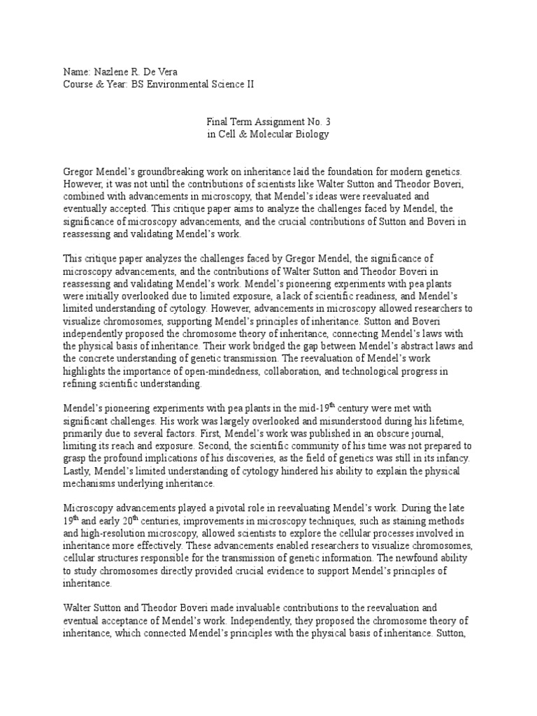 Gregor Mendels Pea Plant Experiment Pdf Heredity Genetics