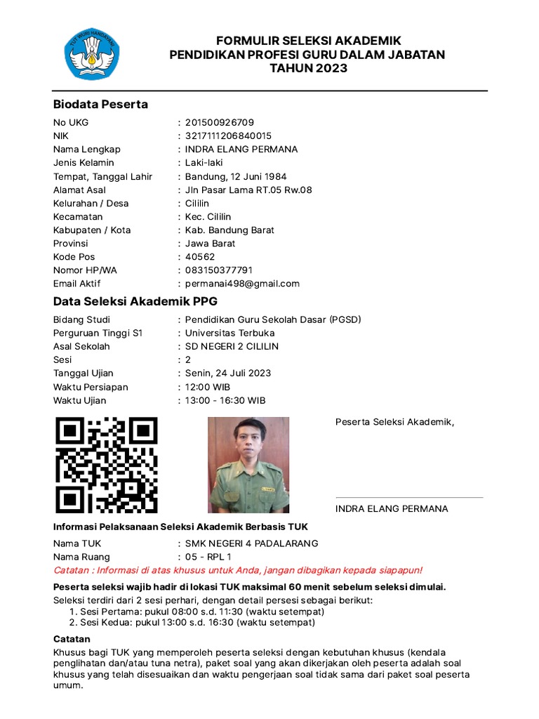 Kartu Ujian Akademik Indra - Elang - Permana 2307241008 | PDF