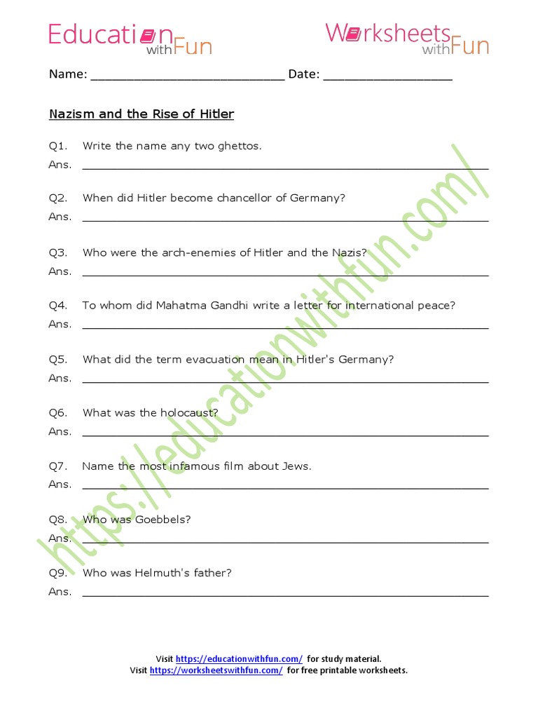 Nazism and Hitler's Rise Worksheet | PDF | Politics