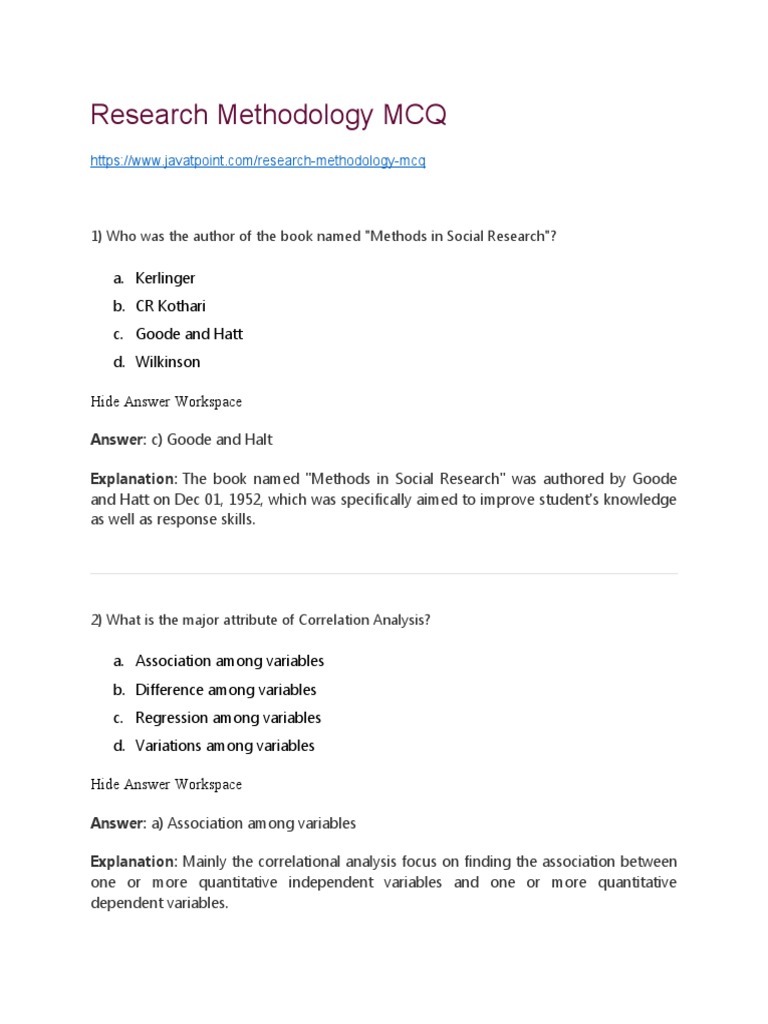 Research Methodology MCQ | PDF | Sampling (Statistics) | Statistics