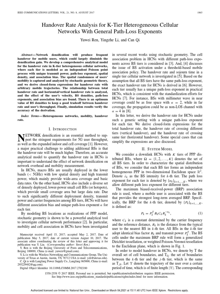 Handover Rate Analysis For K Tier Heterogeneous Cellular Networks With General Path Loss