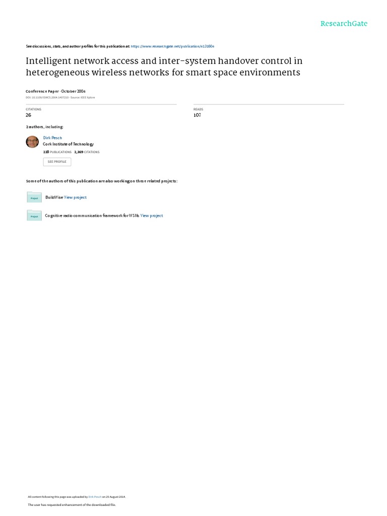 Network Access and Handover Control in Heterogeneous Wireless Networks For Smart Space ...