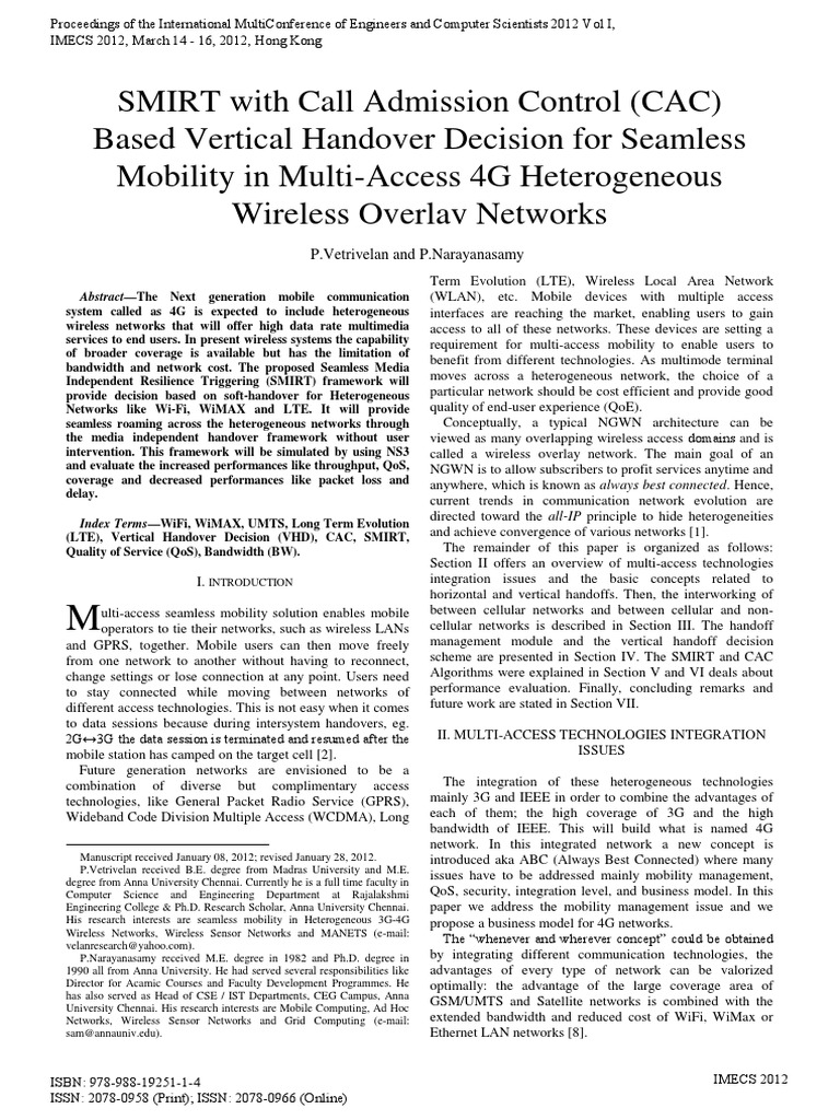 SMIRT With Call Admission Control (CAC) Based Vertical Handover ...