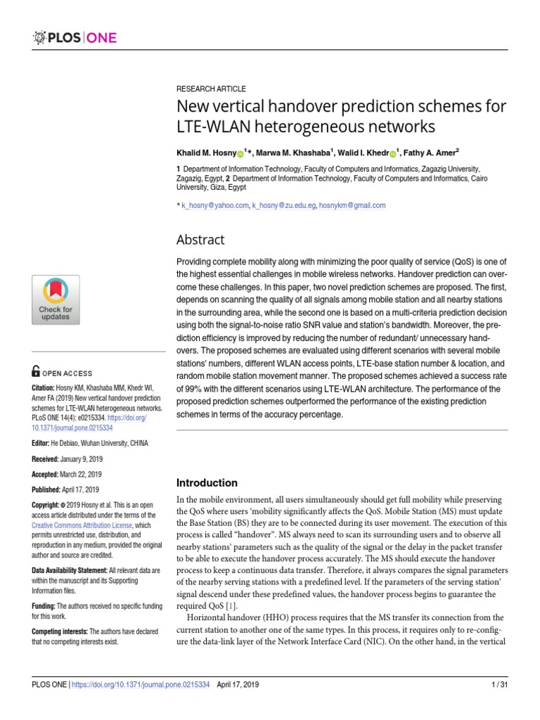 New Vertical Handover Prediction Schemes For LTE-WLAN Heterogeneous ... New Vertical Handover Prediction Schemes For LTE-WLAN Heterogeneous ...