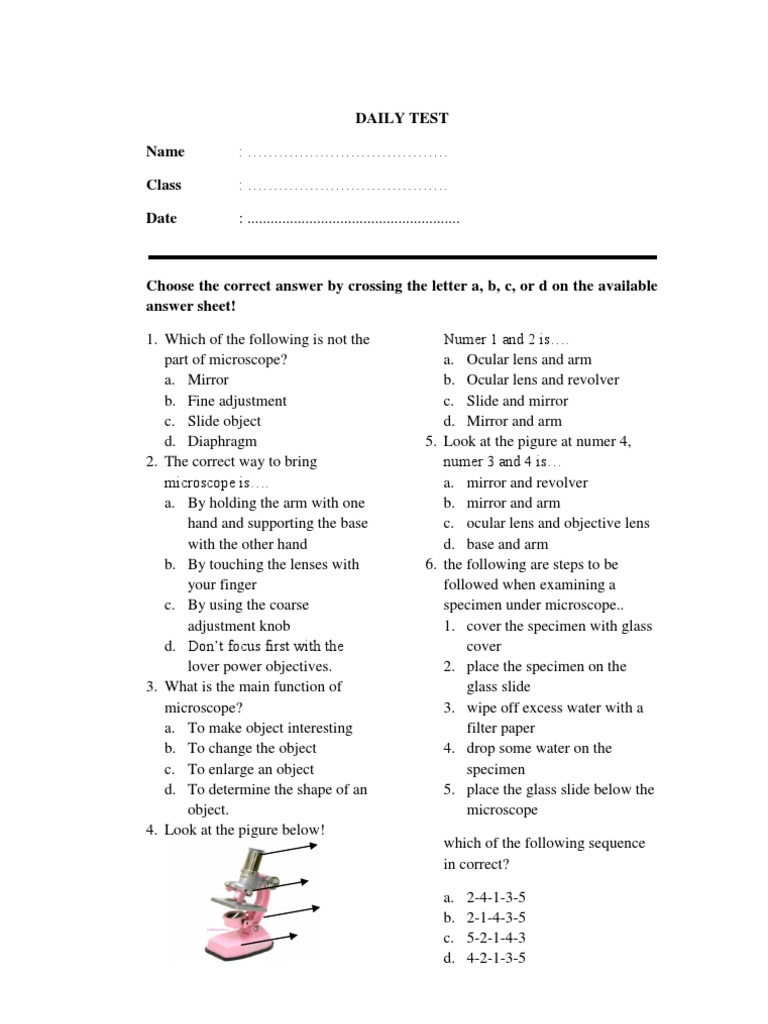 Daily Microscope Test Questions | PDF