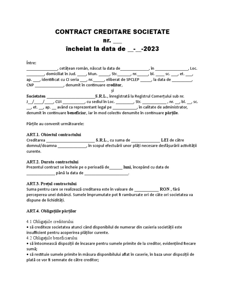 CONTRACT CREDITARE SOCIETATE | PDF