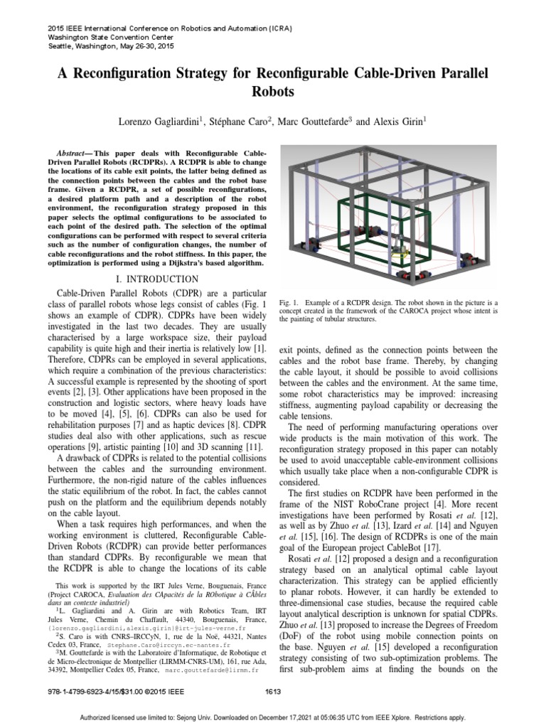 2015 A Reconfiguration Strategy For Reconfigurable Cable Driven Parallel Robots