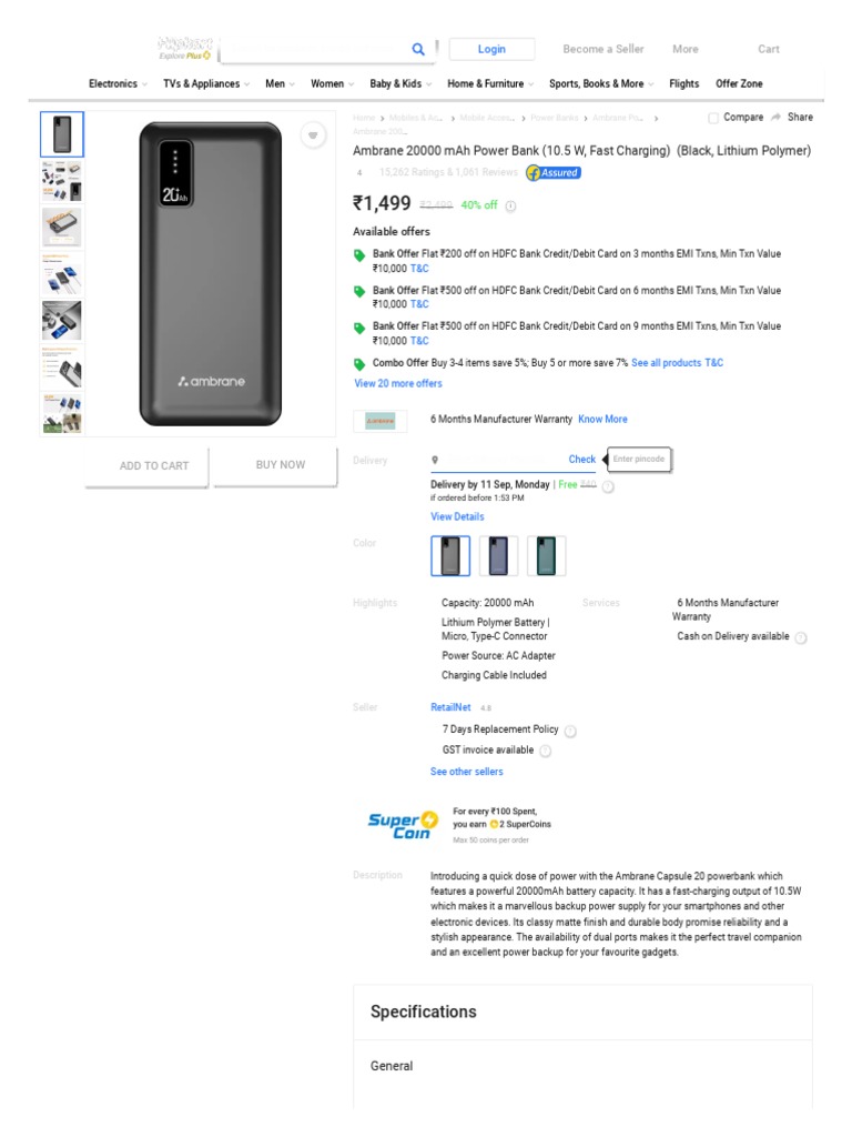 Ambrane 20000mAh Power Bank Review | PDF | Battery Charger | Debit Card
