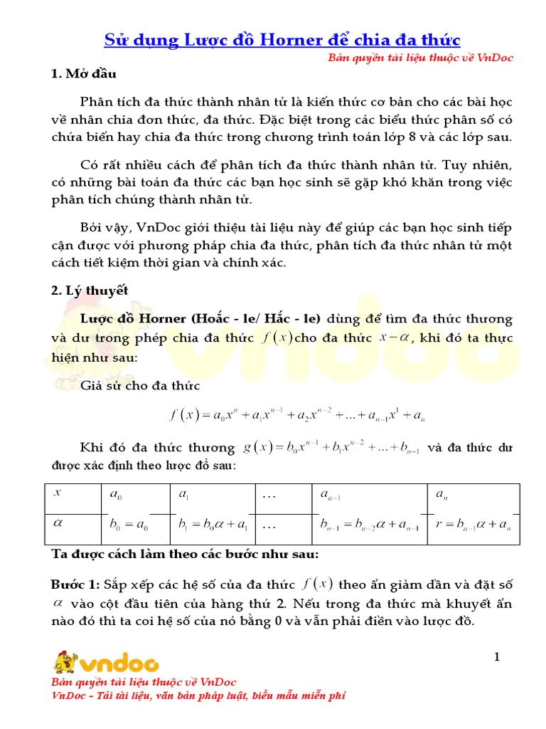 Luoc-Do-Horner-Trong-Chia-Da-Thuc 2 | PDF