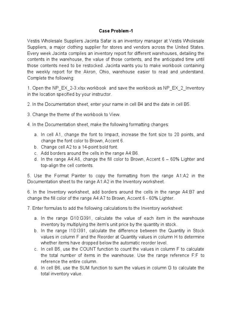 Excel Assignment-1 | PDF | Inventory | Computing