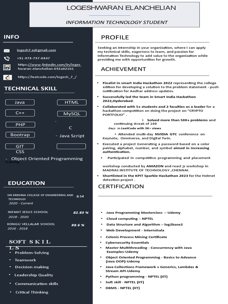 Logeshwaran.E - Resume | PDF | Object Oriented Programming | Software Development