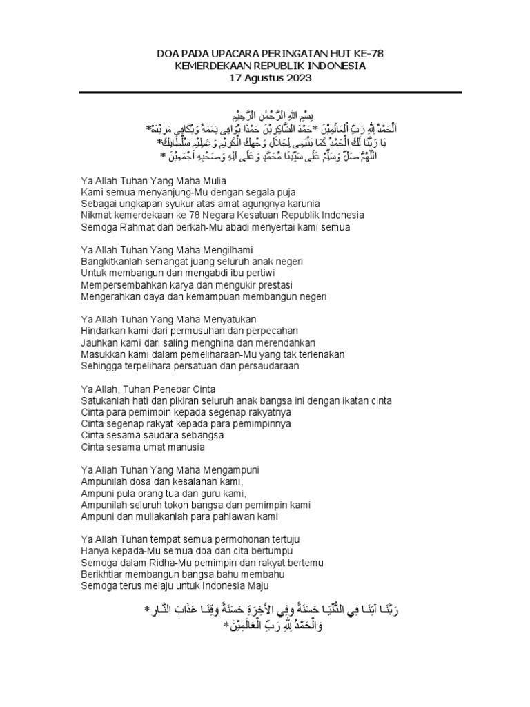 Doa HUT RI Ke 78 | PDF