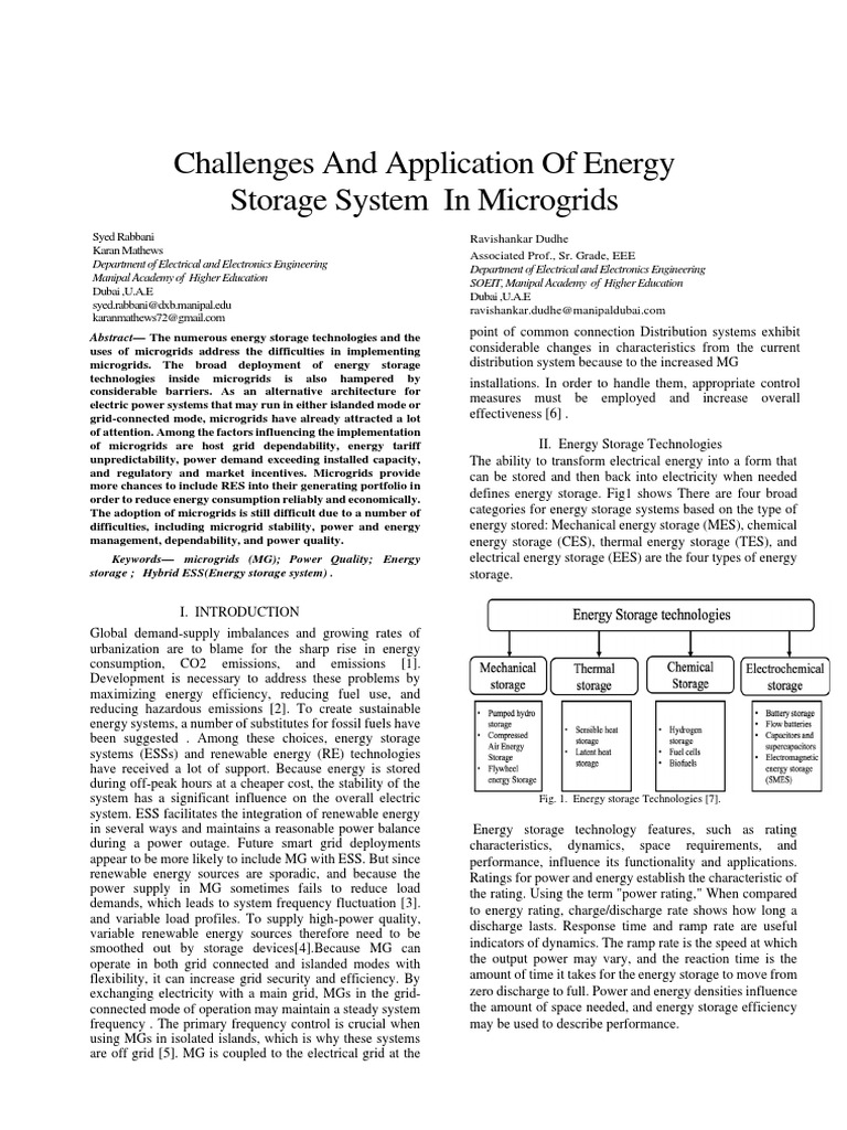 Challenges and Application of Energy Storage System PDF | PDF