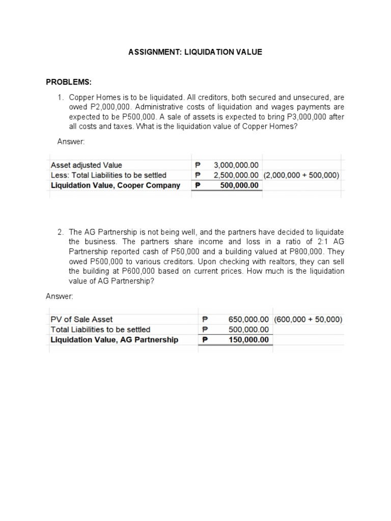 Assignment About Liquidation Value | PDF