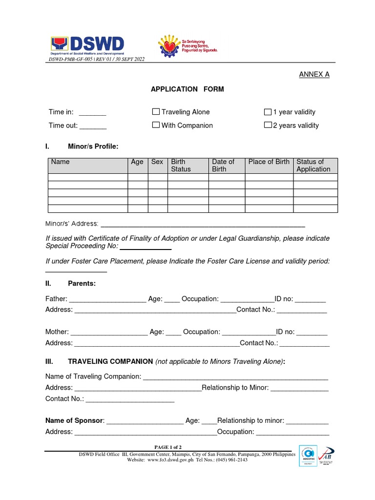 DSWD Travel Clearance Application Form | PDF | Parent | Parenting