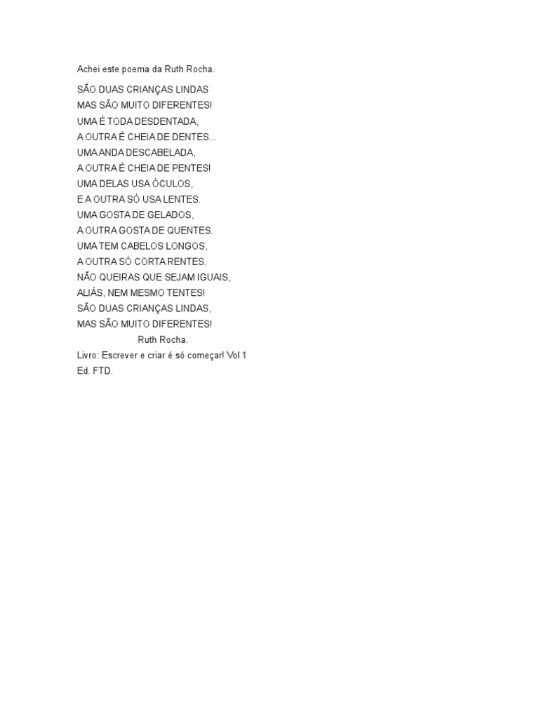 Achei Este Poema Da Ruth Rocha | PDF