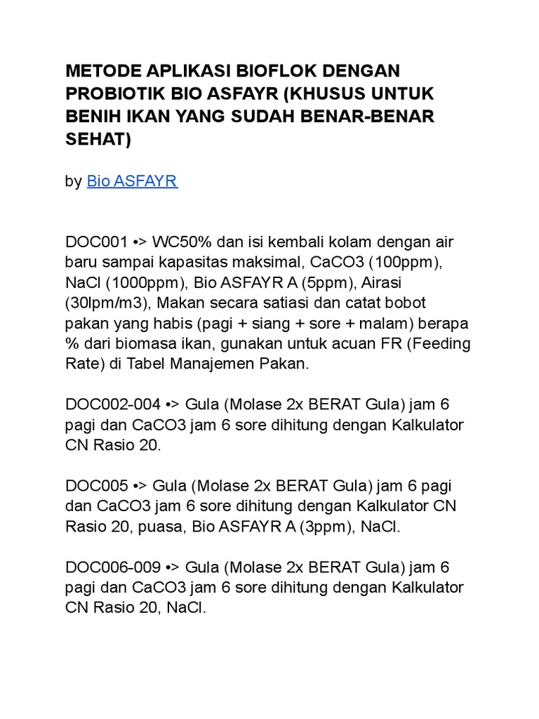 Bio ASFAYR Metode Aplikasi Bioflok | PDF | Memasak, Makanan, & Anggur ...