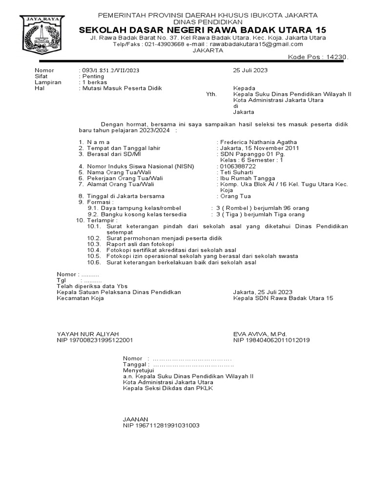 Format Mutasi Masuk | PDF