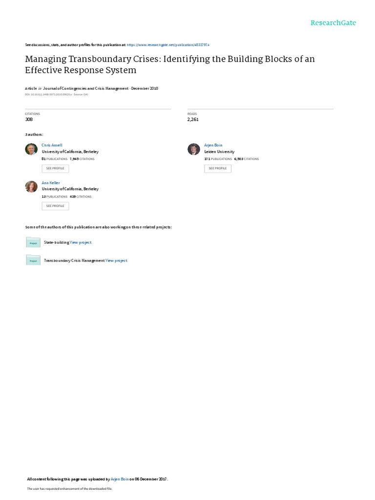 Managing Transboundary Crises Identifying The Buil | PDF | Politics ...