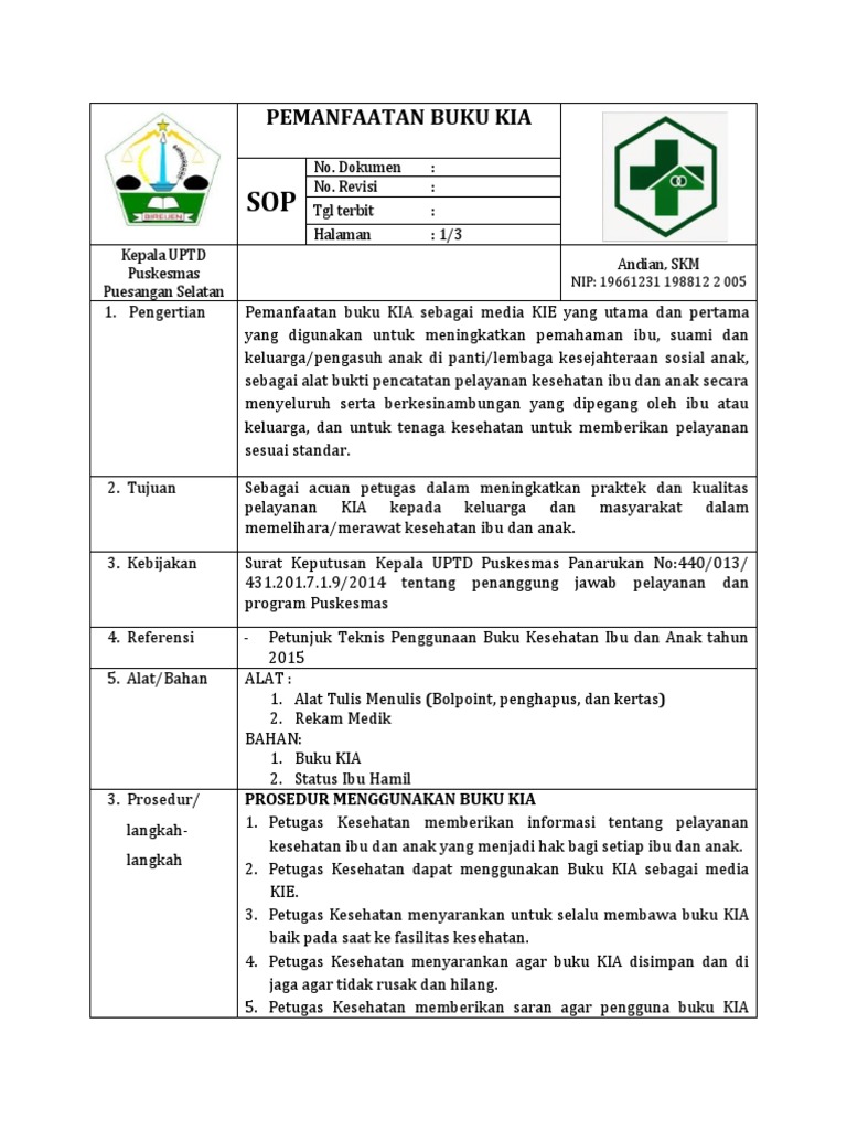 Sop Pemanfaatan Buku Kia | PDF