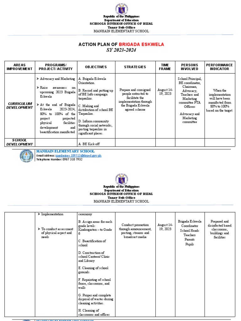 Action-Plan - Brigada Eskwela 2023-2024 | PDF