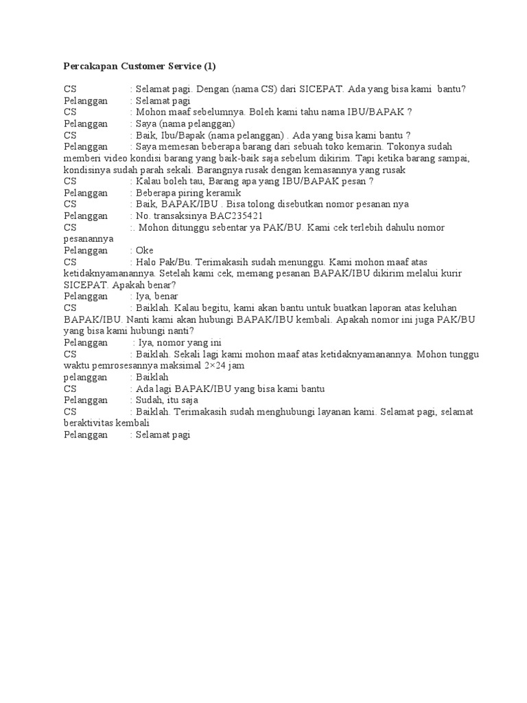Teks Percakapan CS Via TLPN | PDF