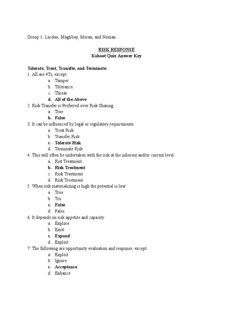 Group 1 Kahoot Answer Key | PDF