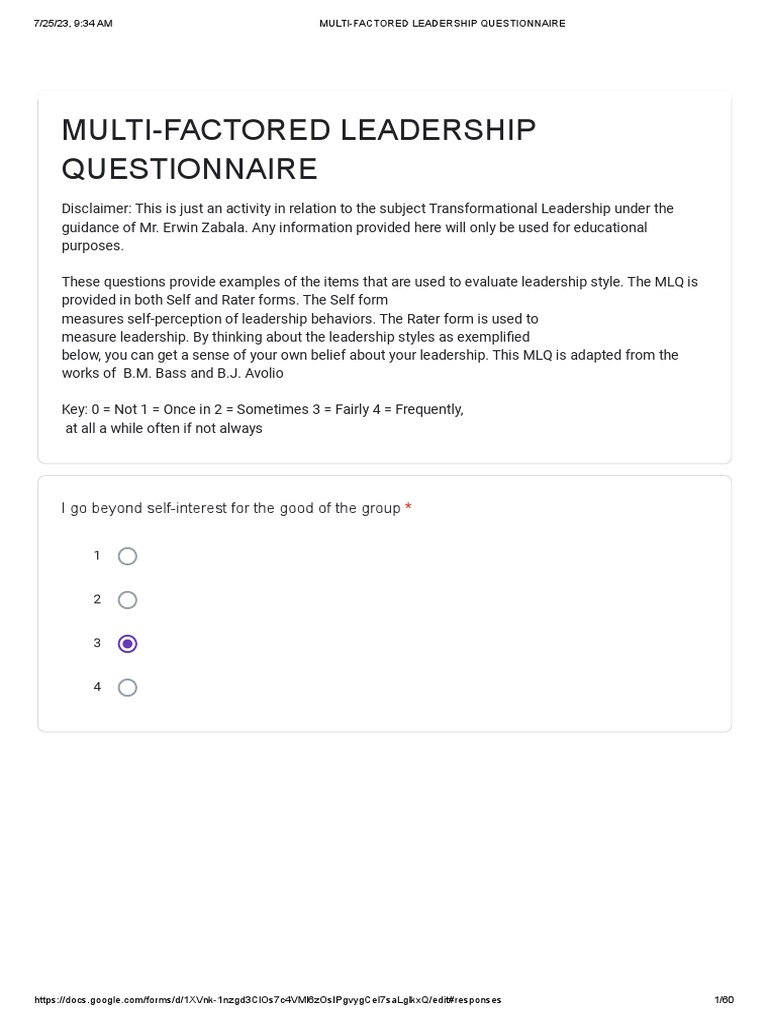 Multi-factored Leadership Questionnaire | PDF | Leadership ...