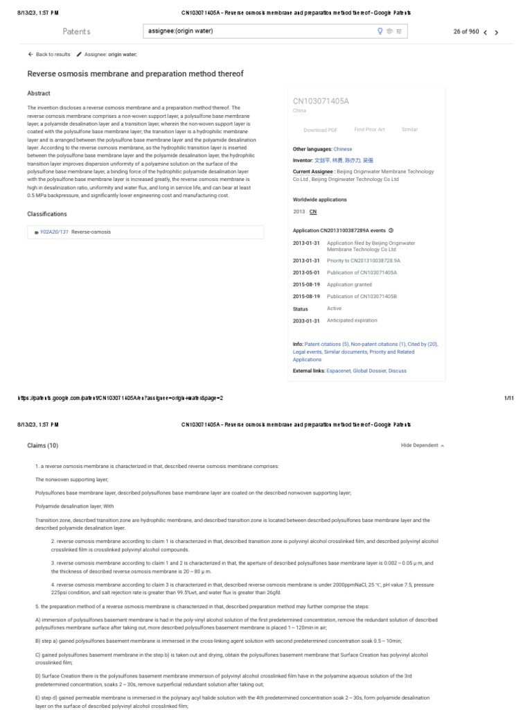 CN103071405A - Reverse Osmosis Membrane and Preparation Method Thereof - Google Patents | PDF ...