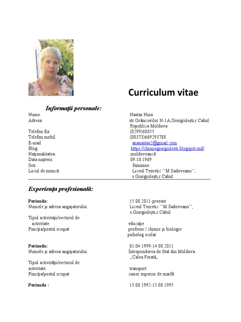 Curriculum Vitae Nastas A .Nou | PDF