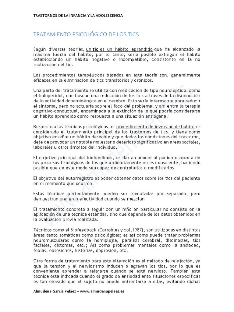 Tratamiento Psicológico de Los Tics | PDF | Medicina CLINICA | Enfermedades y trastornos