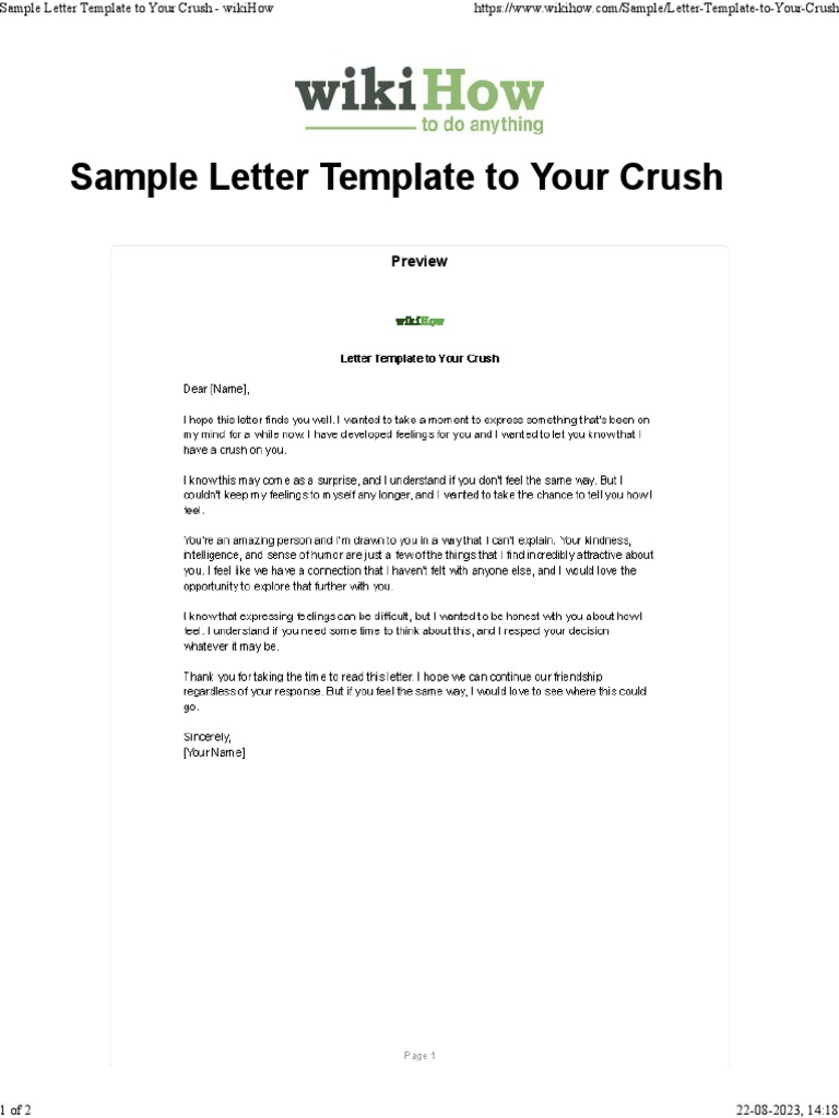 Sample Letter Template To Your Crush - WikiHow | PDF