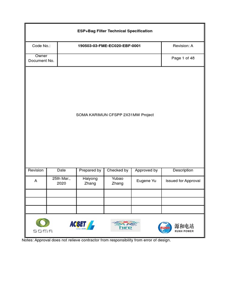 Attachment 2 - ESP+Bag Filter Technical Specification | PDF ...