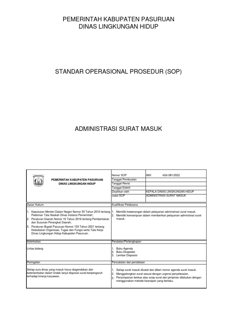 Sop SURAT MASUK | PDF
