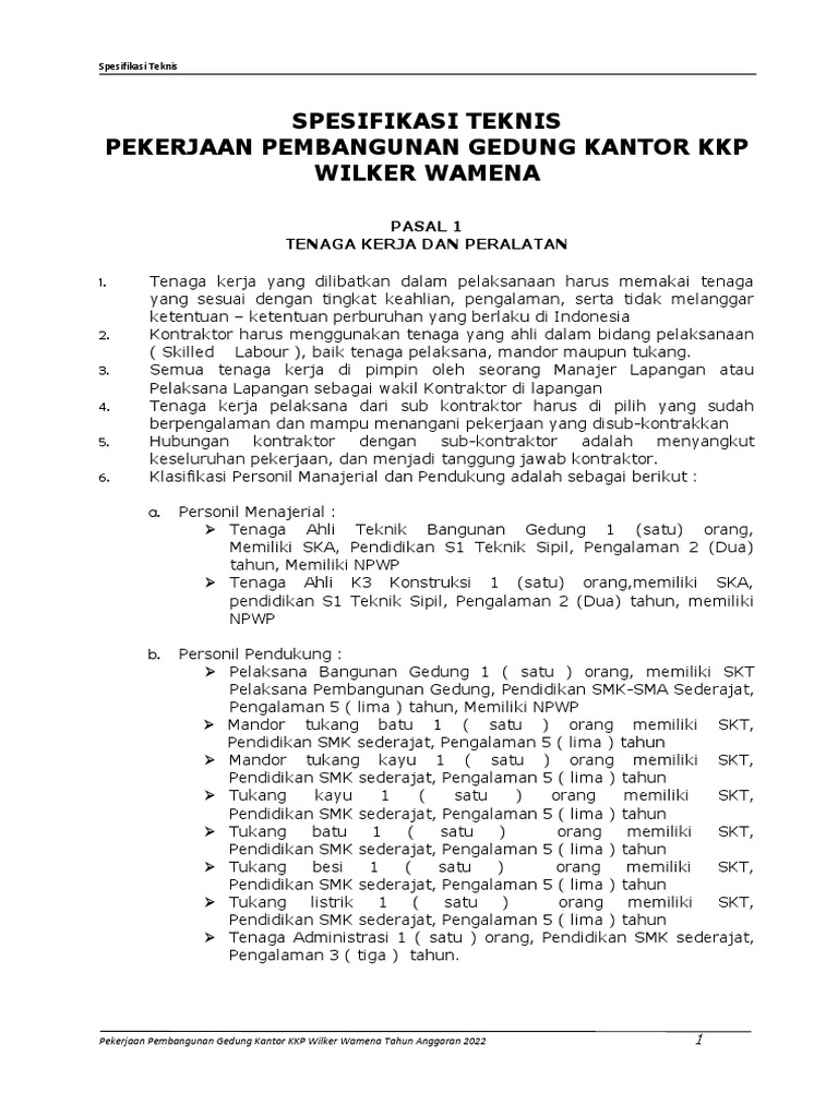 Spesifikasi Teknis Konstruksi Wamena - Final | PDF