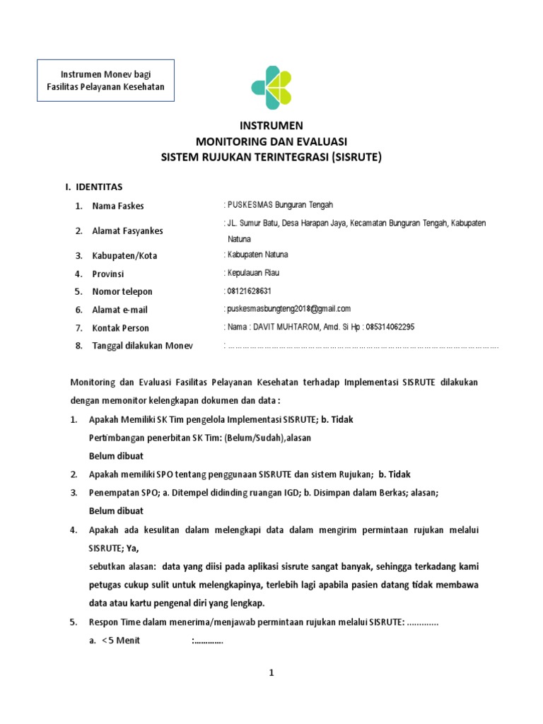 Instrumen Isian Monev Sisrute Bagi Faskes | PDF | Komputer