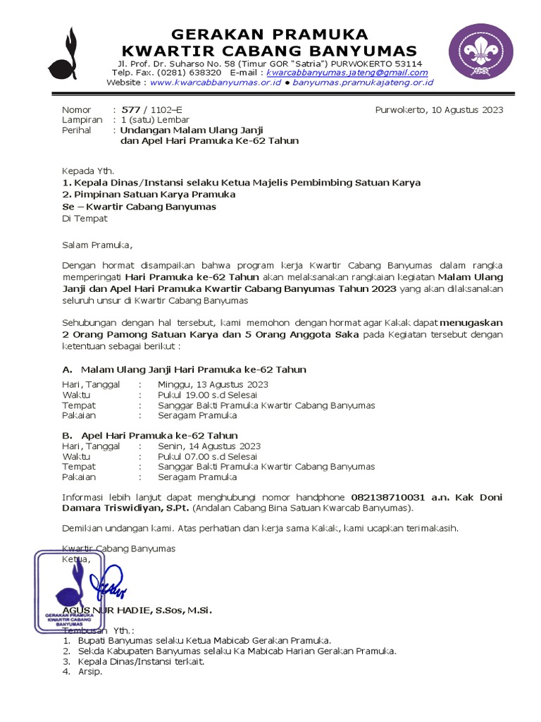 Surat Undangan Muj Dan Apel Pramuka 2023 | PDF
