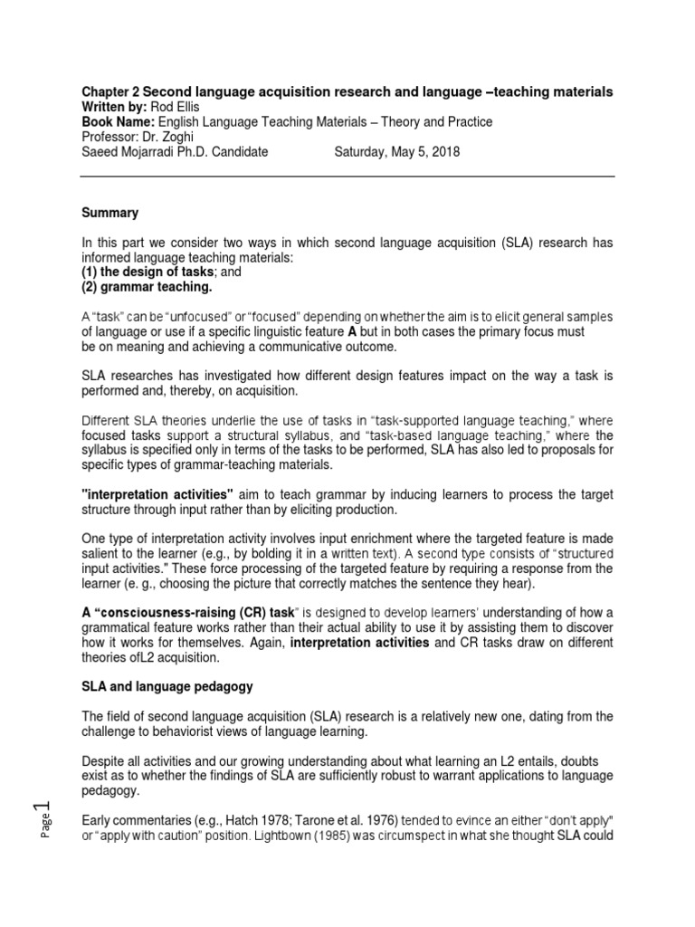 Second Language Acquisition Research and Language - Teaching Materials ... Second Language Acquisition Research and Language - Teaching Materials ...