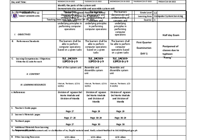 NEW DAILY LESSON LOG CSS Week 9 | PDF