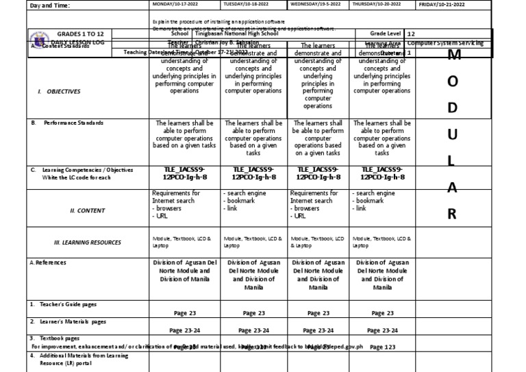 NEW DAILY LESSON LOG CSS Week 8 | PDF | Technology & Engineering