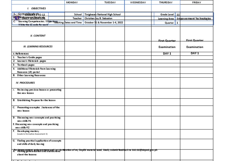 Grade 11 Daily Lesson Log: Empowerment Tech | PDF