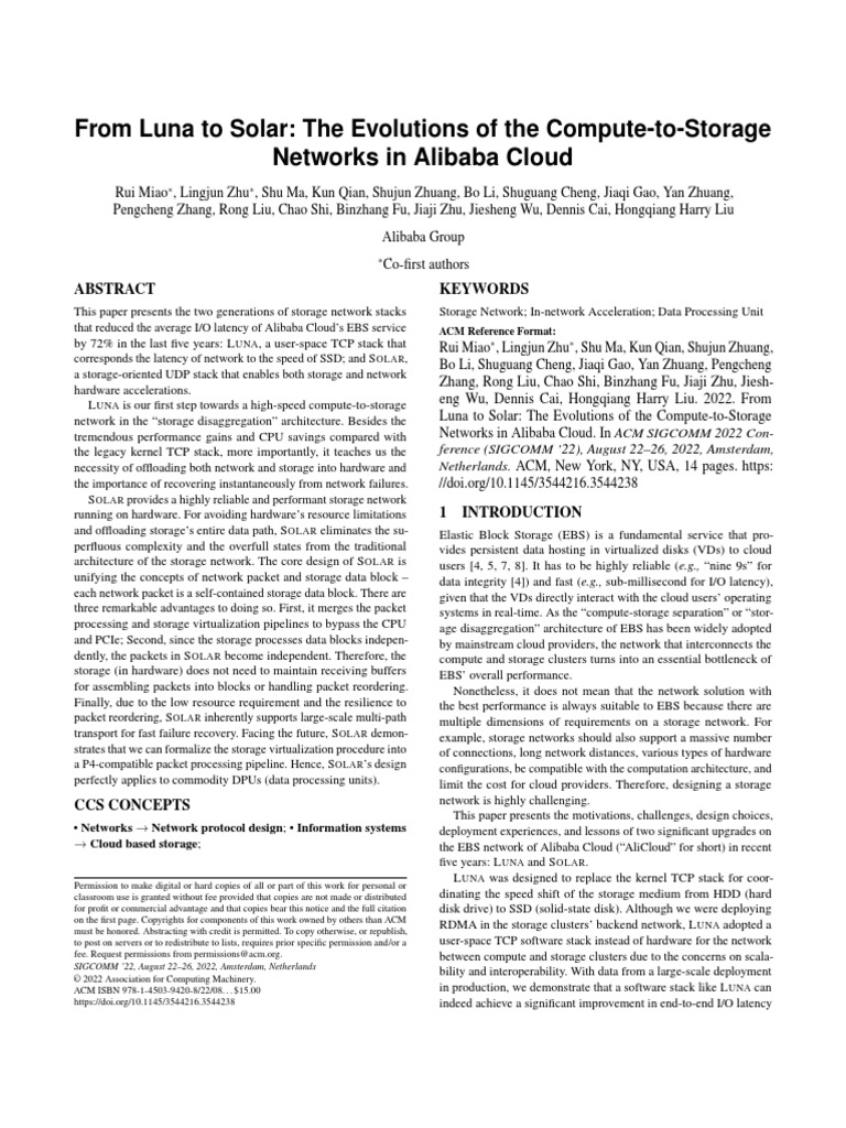 Solar Sigcomm22 Ali Dpu Storage | PDF