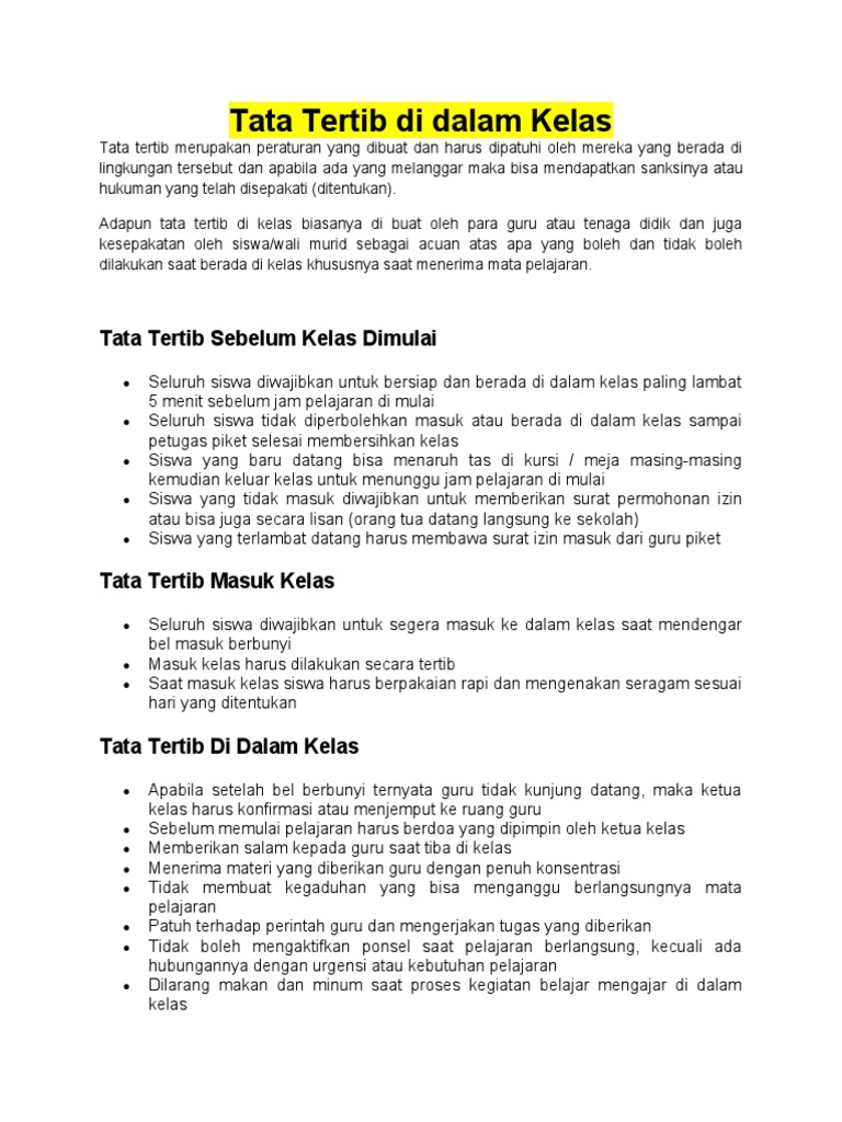 @ Tata Tertib Kelas | PDF