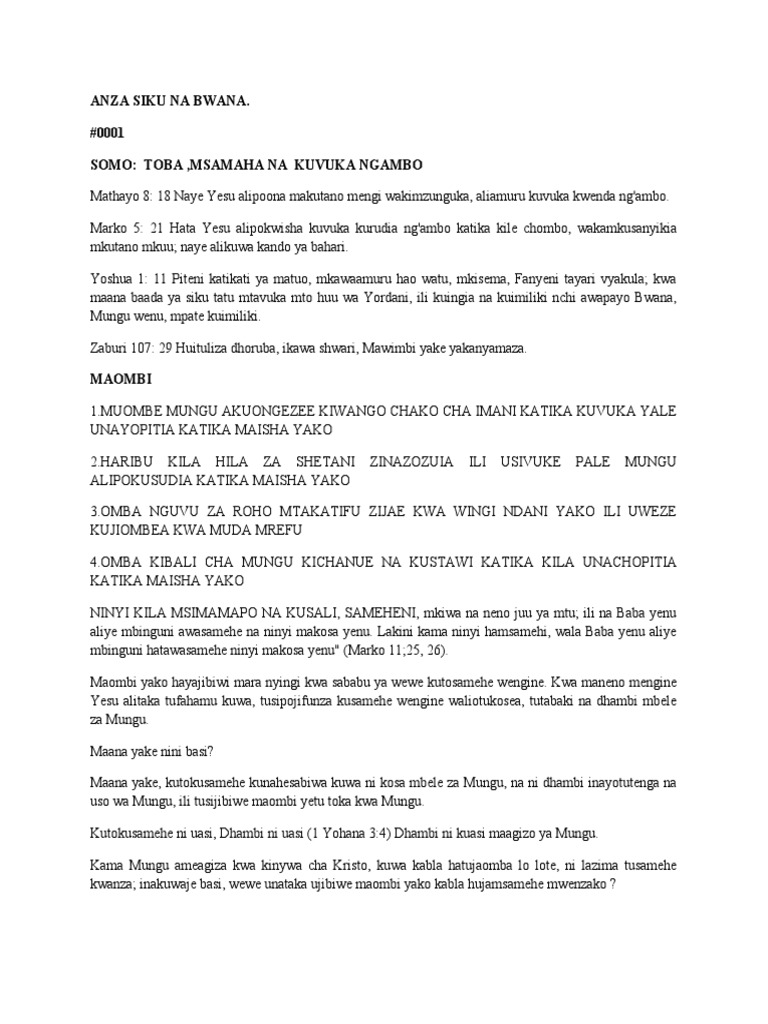 #0001.toba Na Msamaha Kuvuka Ngambo | PDF