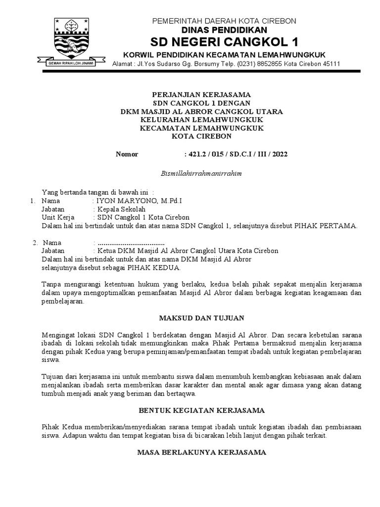 MOU Kerjasama Dengan DKM Masjid | PDF