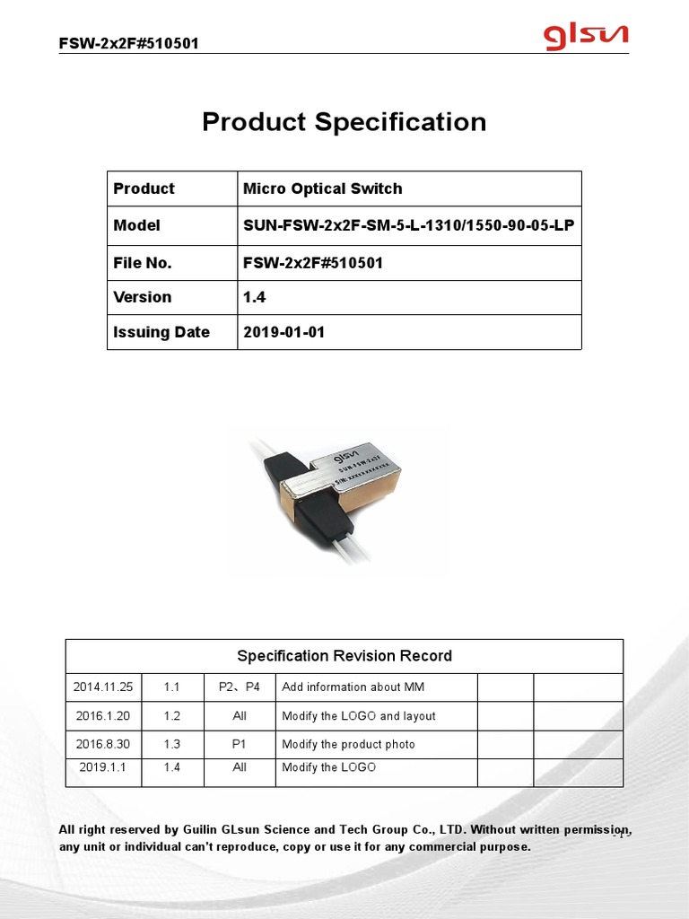 FSW 2x2f Micro Optical Switch Data Sheet 510501 | PDF ...