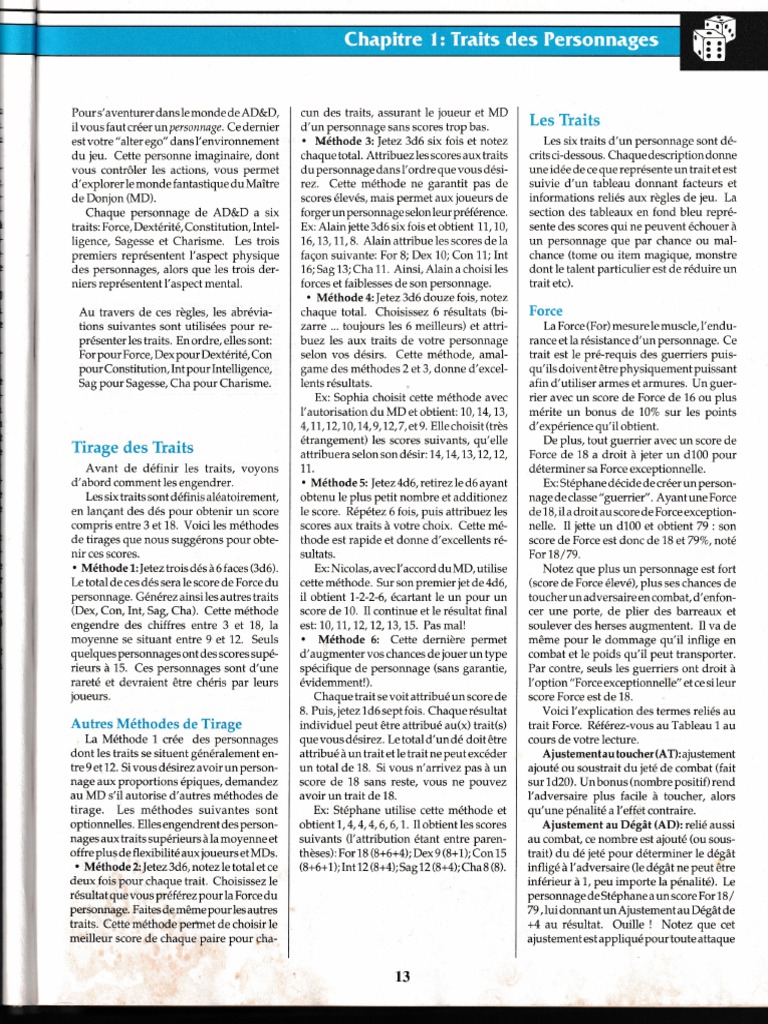 CHAP 1 - Traits Des Personnages | PDF | Donjons et dragons